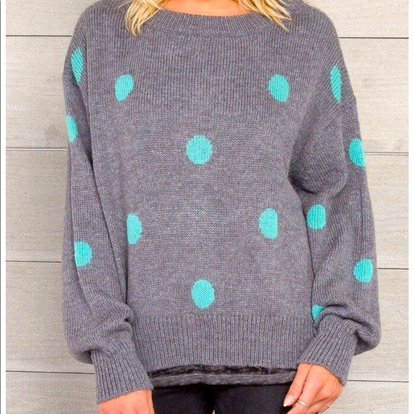 Wooden Ships | Sweaters | Adorable Gray And Green Polka Dot Crew Neck ...